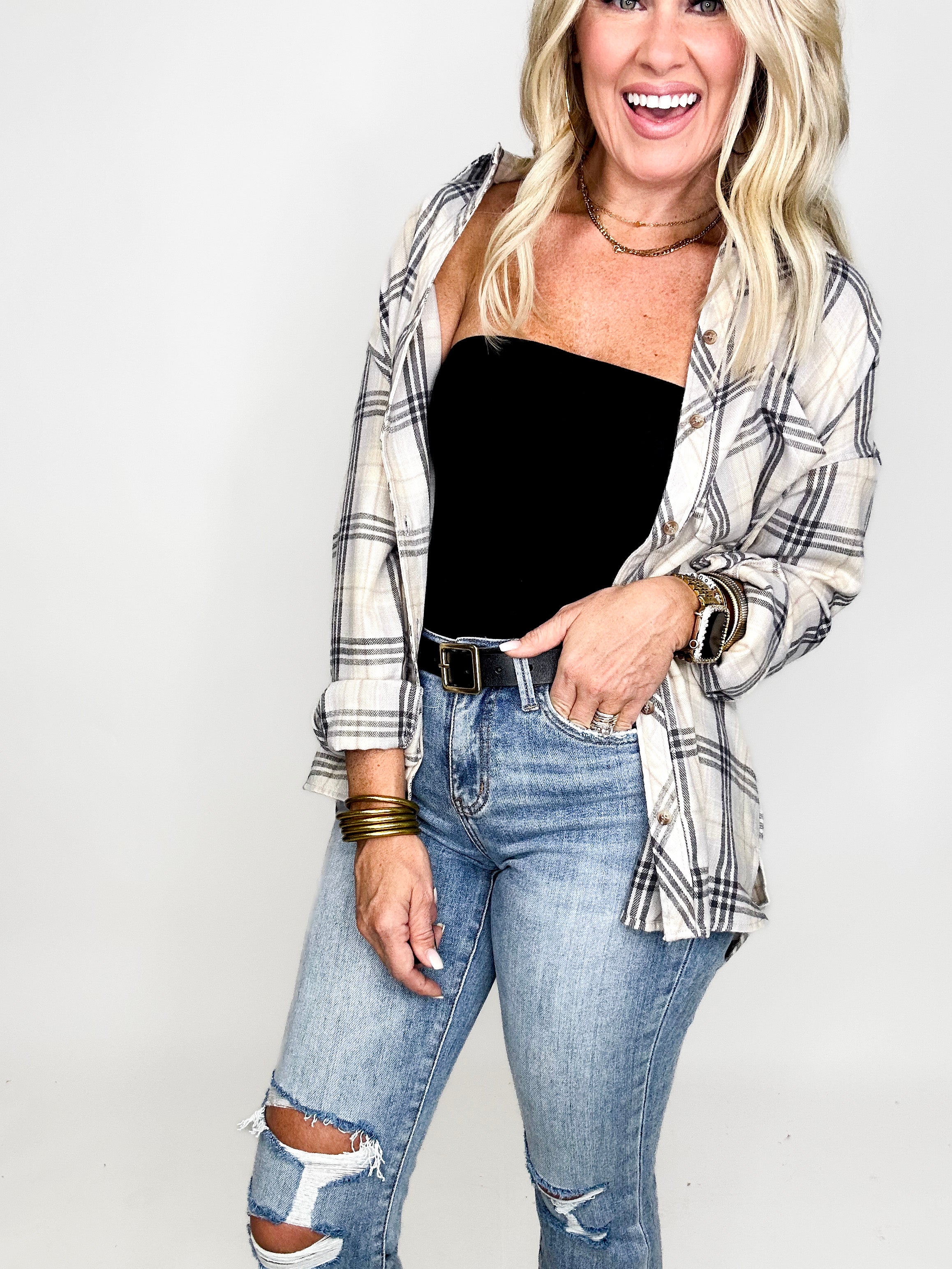 Neutral Plaid Flannel Shirt – Sparkle Tallahassee